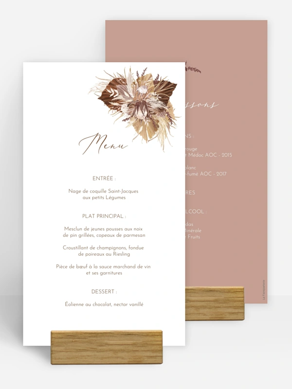 Menu mariage "Rêve bohème"