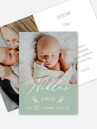 Dankeskarten Geburt: Danksagung zur Geburt in 1-2 Tagen